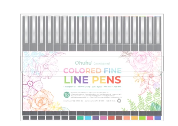Ohuhu Colored Fineliner Drawing Pens: 18 Pack Fineliner Pens 0.45mm 11 ...
