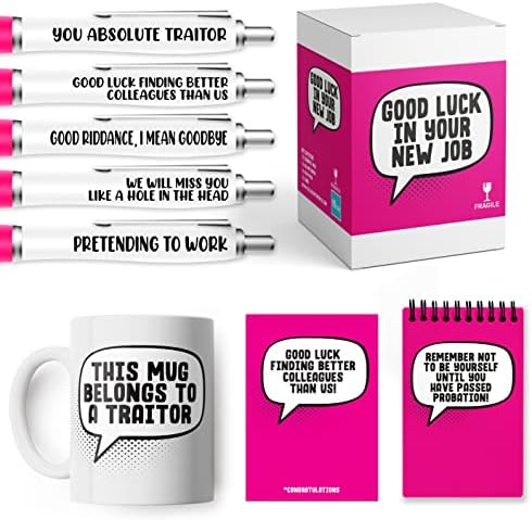 Leaving Job and New Job Gift Set - Mug, Pen Pack, Notebook & Card Funny ...