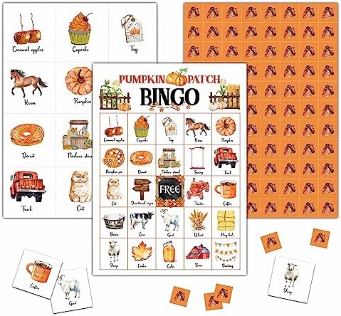 Amazon.com: KFNER Pumpkin Bingo Game - Fall Harvest Bingo Card - 24 ...