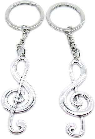 5 PCS Antique Silver Plated Keyrings Keychains JS5W0 Music Musical Note ...