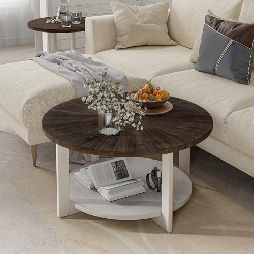 Amazon.com: COZAYH Round Wood Coffee Tables with Storage, Rustic ...