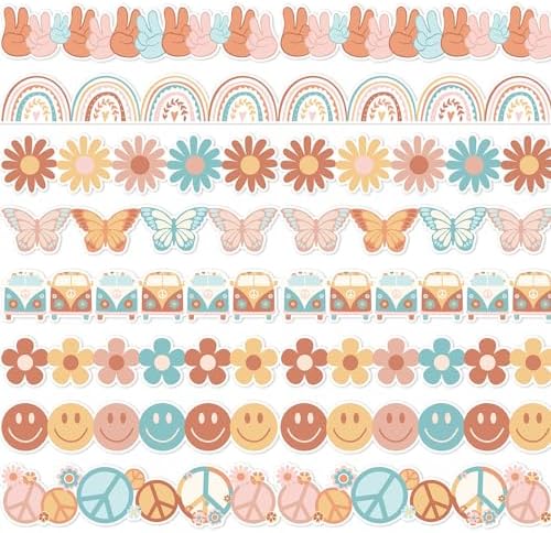 Amazon.com: Whaline 82Ft Groovy Vintage Bulletin Board Borders Boho ...