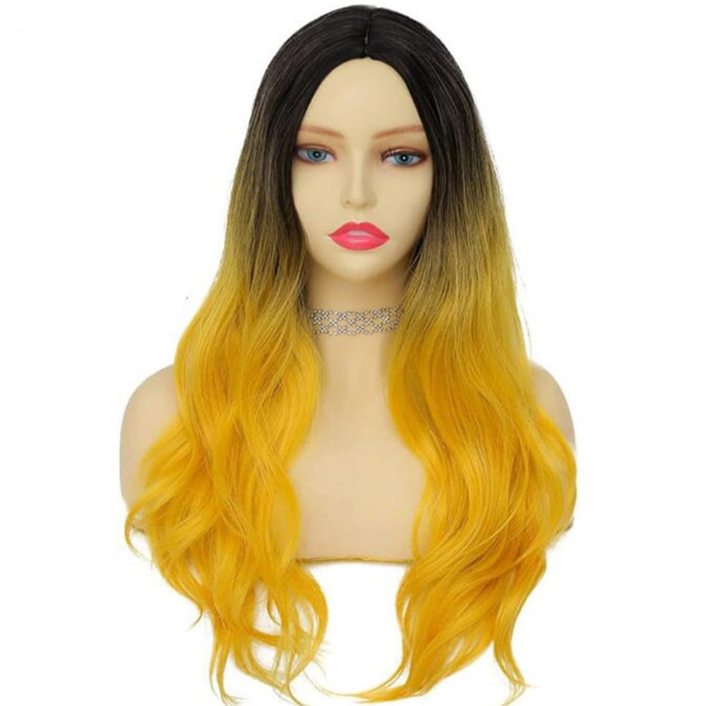 Amazon.com : Tseses Yellow Long Curly Wavy Wigs for Women Cosplay ...