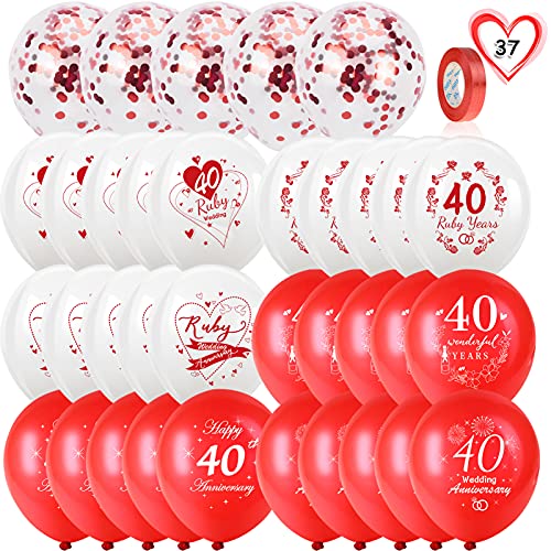 DPKOW 35pcs 40th Wedding Anniversary Balloons for Ruby Wedding ...