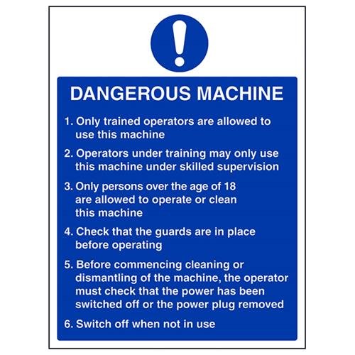 VSafety Dangerous Machine Notice Sign – Portrait – 300mm x 400mm – 1mm ...