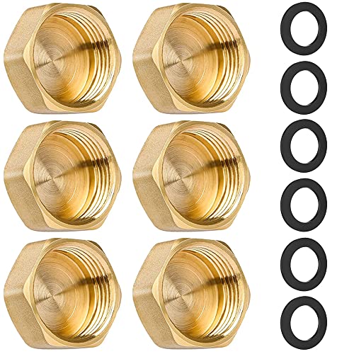 Pack of 6 3/4 Inch Brass Cap Internal Thread Hose Caps Hexagonal Drain ...