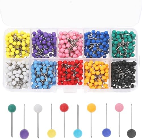 1000 PCS Map Pins, 1/8 Inch Map Pins with Coloured Heads, 10 Assorted ...