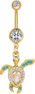 Amazon.com: Godtemrow 14G Belly Button Rings Gold Turtles Dangle ...