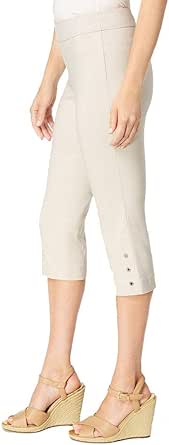 Amazon.com: JM Collection Button-Hem Slim-Leg Capris (Stonewall, L ...