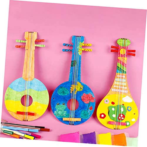 SEWACC 3 Sets Pipa Wood Wooden Crafts Guitar Kits Woody Toy Graffiti ...