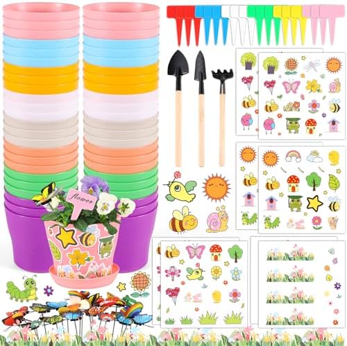 Amazon.com: Gueevin 50 Pack Garden Paper Pot Craft Kit Flower Plant ...