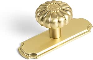 Yanxia Set of 6 - Elegant Golden Bloom Brushed Brass Cabinet Knobs with Backplate, Drawer Pulls ...