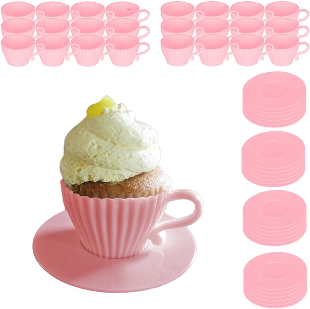 Amazon.com: Evelots Teacup Silicone Cupcake Liners for Baking 48 Pc Set ...