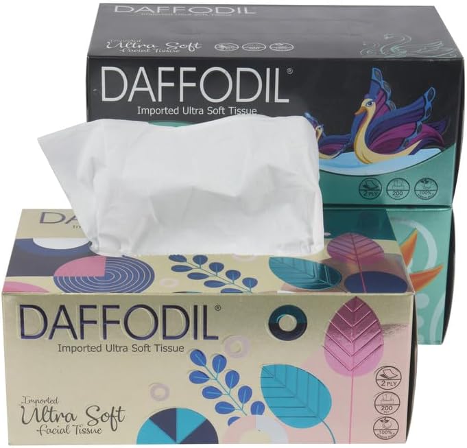DAFFODIL 2 Ply Facial Tissue Carton Box Car Tissue Pack of 5 (100 Pulls ...