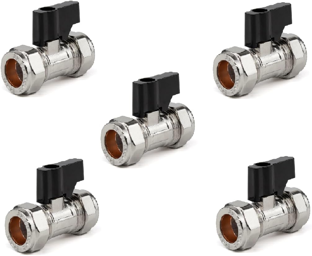 TC 15mm Compression Isolation Valve with Black Lever Handle Thumb Turn ...