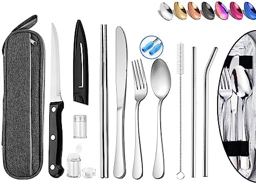 Amazon.com: Travel Utensils Set with Case Reusable Portable Cutlery Set ...
