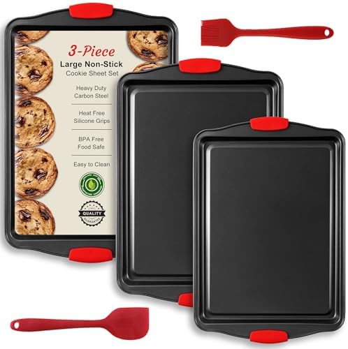 Amazon.com: Baking Sheet Set, 3-Piece Cookie Sheet Set with Silicone ...