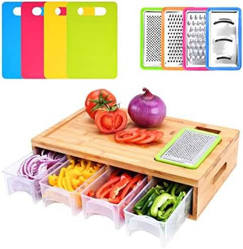 Amazon.com: vchin Cutting Board with Containers, Lids, Graters, Large ...