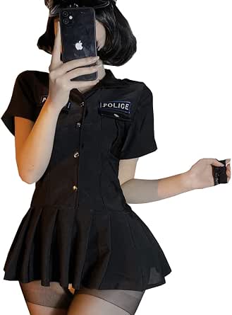 Amazon.co.jp: Yanjing Police Cosplay, Police Uniform, Mini Skirt, Dress ...