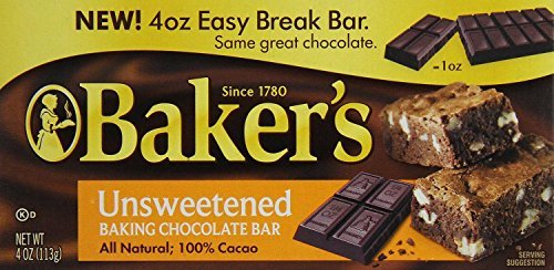 Amazon.com : Baker's 100% Cacao Unsweetened Baking Chocolate Bar (Pack ...