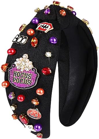 Amazon.com: Halloween Headband for Women Crystal Pearl Knotted ...