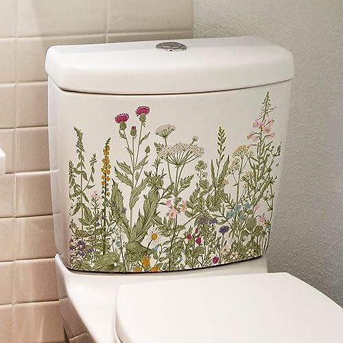 Plant Leaves Flowers Toilet Seat Lid Stickers Green Leaf Floral Toilet ...