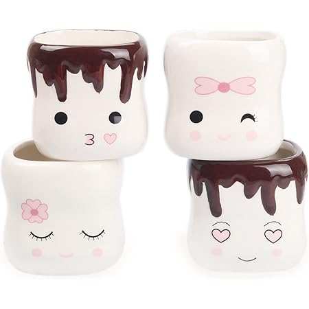 Amazon.com: Cute Marshmallow Shaped Hot Chocolate Mugs-Ceramic-Set of 4 ...
