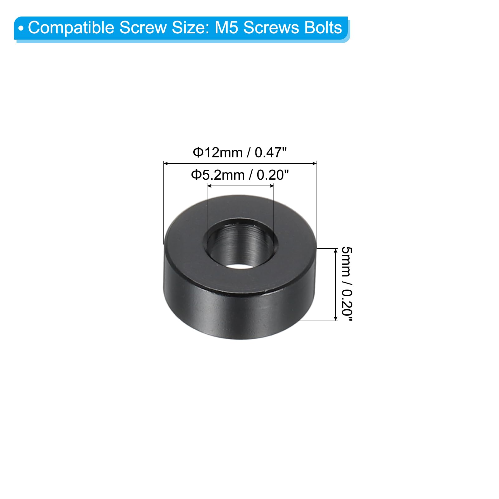 PATIKIL M5 Aluminum Spacers, 6 Pcs Metal Spacers Aluminum 5.2mm ID x ...