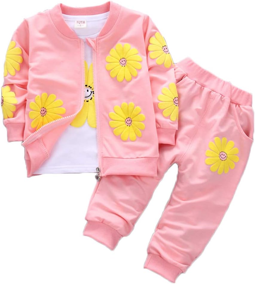 Yao 1-5Years Toddler&Little Girls Flowers Print 3 Piece Sets T Shirt ...
