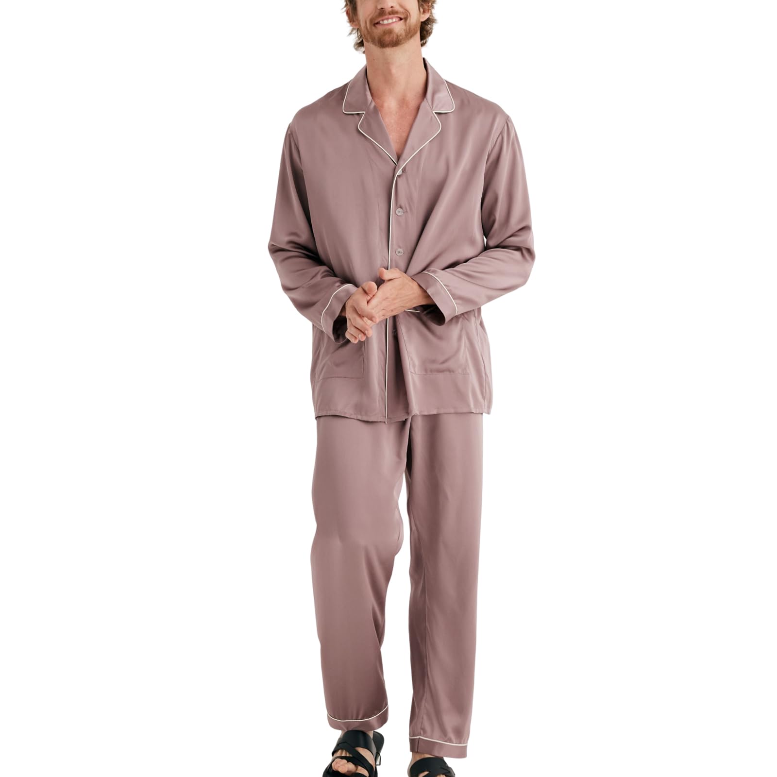 Buy COLD POSH Men's Silk Pajamas Set Long Sleeve 2PC Luxury Silk wear ...