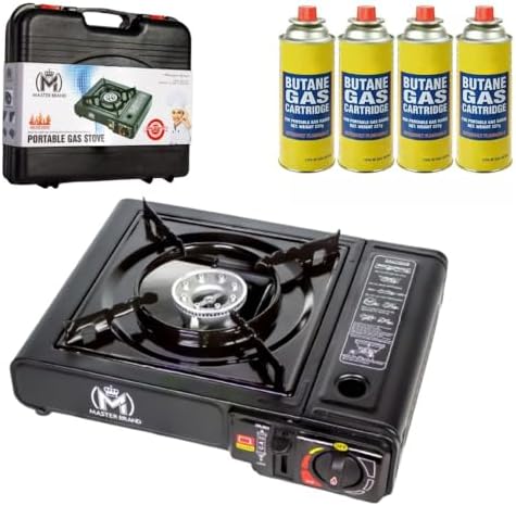 Portable Gas Cooker Stove with 4 Butane Canisters and Carry Case ...