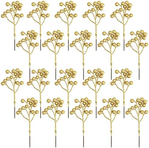 Amazon.com: 20 Pack Artificial Gold Berry Stems, 7.1 Inch Burgundy Gold ...