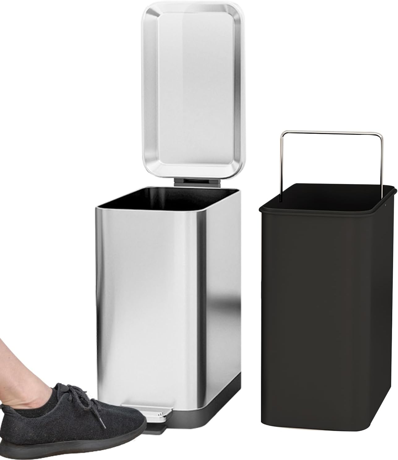 Gluckluz Trash Bin Stainless Steel Step Dustbin 18L Large Garbage Pedal ...