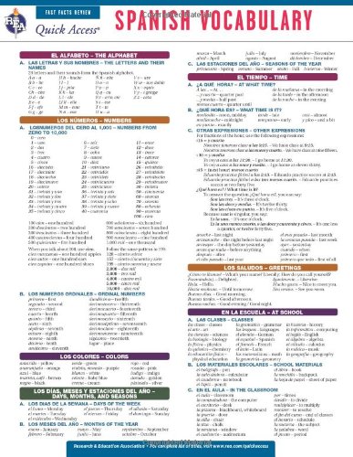 Amazon.com: Spanish Vocabulary - REA's Quick Access Reference Chart ...