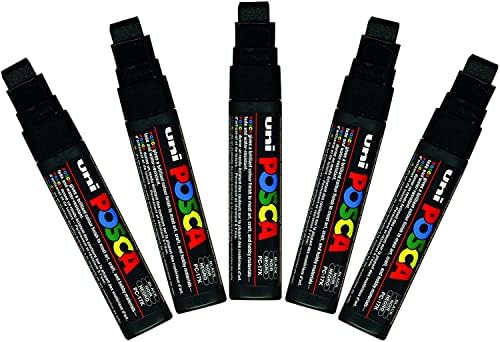 POSCA UNI PC-17K 5er-Pack, Schwarz, 15 mm Keilspitze, Markierstift ...