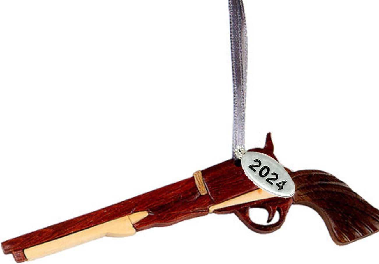 Amazon.com: Gun Christmas Ornament 2024 Two-Tone Wood Pistol Ornament ...