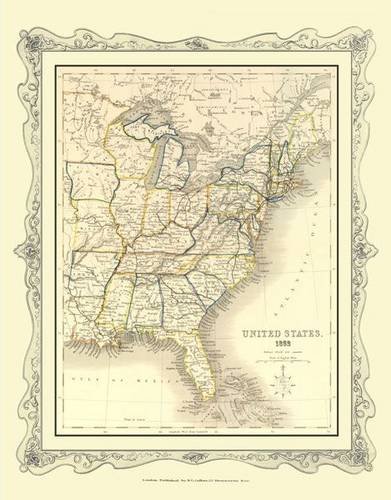 Buy H Collins Map of United States 1852: Colour Photographic Print of ...