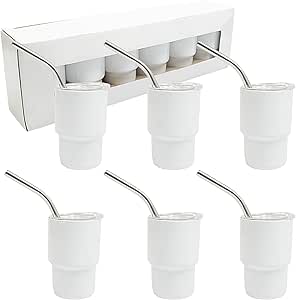 Amazon.com | Ikokei 3oz Mini Tumbler Shot Glass with Straw & Lid, White ...