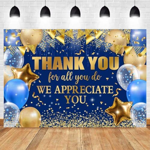 Amazon.com : We Appreciate You Backdrop, Blue and Gold Appreciation ...
