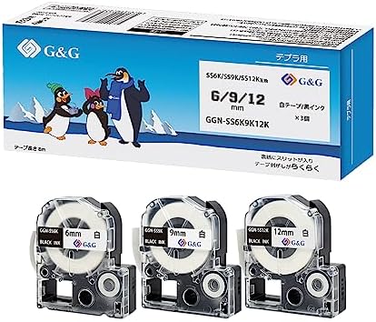 Amazon | Ninestar G&G SS6K/SS9K/SS12K 3本セット キングジム 互換テープ テプラPRO 白地黒文字 幅6mm/9mm/12mm 長さ8m テプラ6mm ...