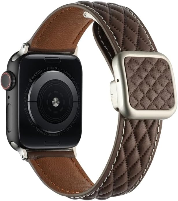 Generic Leather Watch Band 40mm Rhombus Pattern Magnetic Square Buckle ...