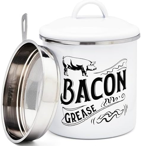 Amazon.com: Bacon Grease Saver with Fine Strainer, Enamel Grease Can ...