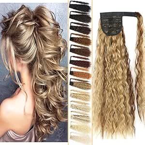 Amazon.com : Inscca Ponytail Clip In Extension Corn Wave Chestnut Brown ...