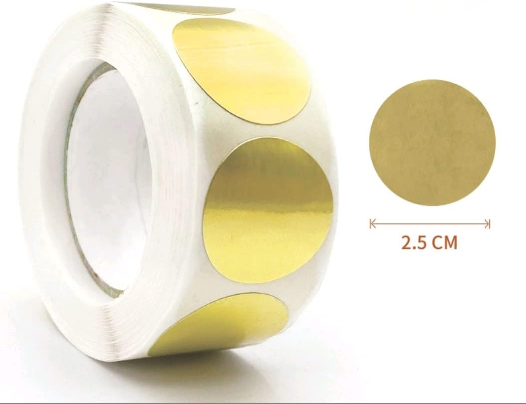 90 Labels, 33mm Diameter Round, Shiny Gold, Colour Code Stickers, Self ...