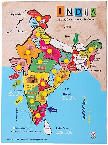 NSA Educational Wooden India Map Board with States & Union Territories ...