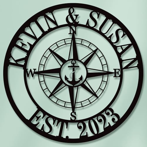 Amazon.com: Custom Anchor Compass Metal Sign, Personalized Coordinates ...