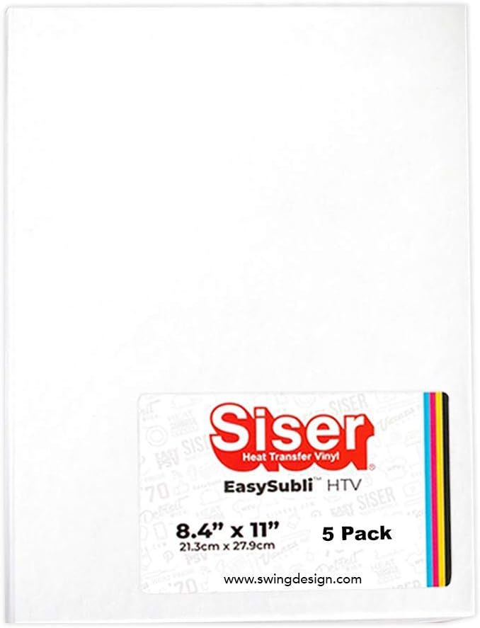 Siser EasySubli Sublimation Heat Transfer Vinyl 8.4" x 11" - 5 Pack ...