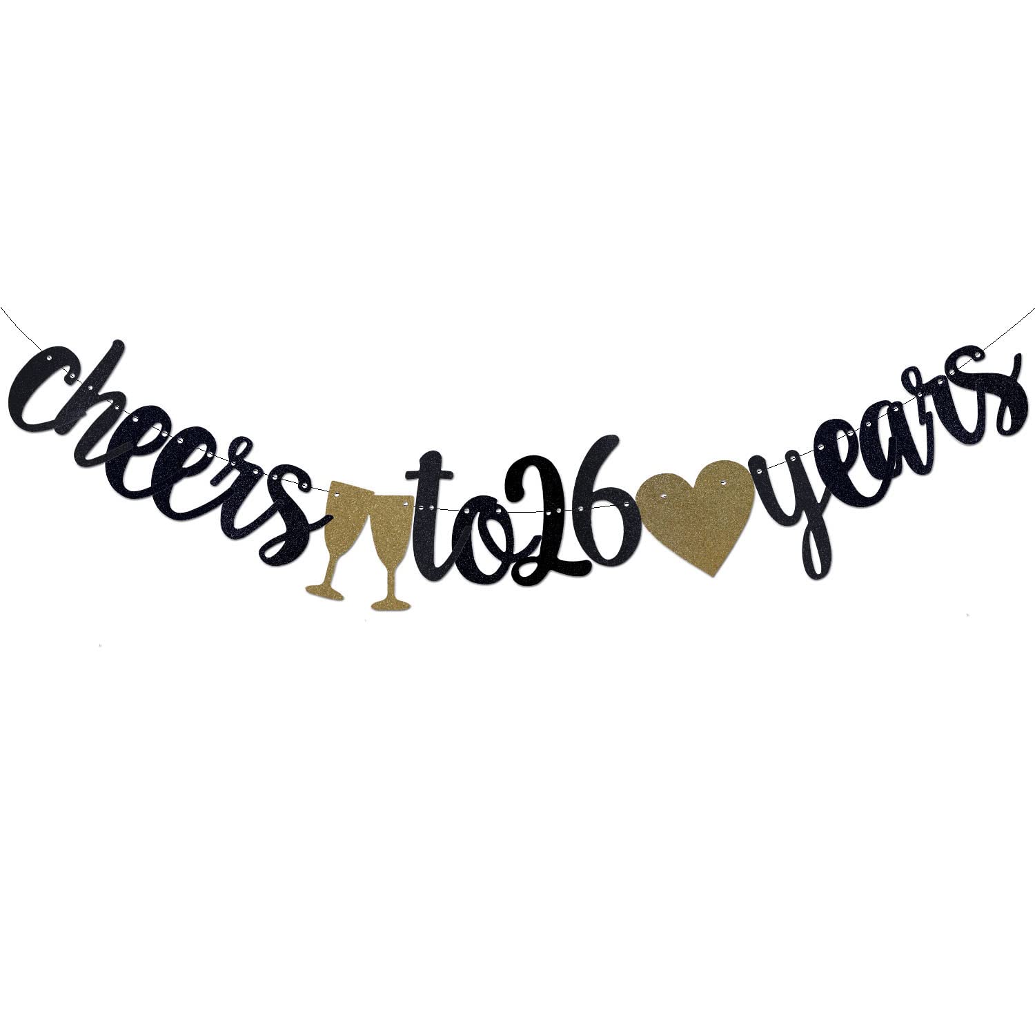 Cheers To 26 Years Banner Black Paper Sign Pre Strung | Desertcart INDIA