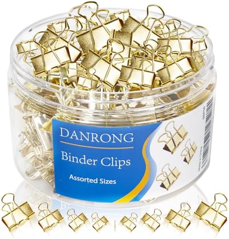 DANRONG Binder Clips Paper Clamps Assorted Sizes Gold 98PCS, Medium ...