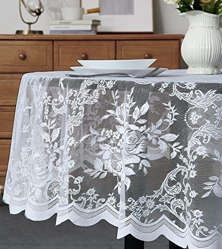 Amazon.com: Juvale 59 Inch Round White Lace Tablecloth, Elegant Table ...